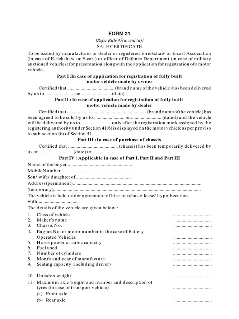 Form 21 | PDF | Vehicles | Axle