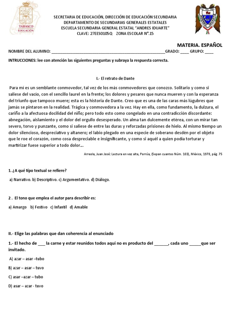 Examen Deiagnostico Español 2do Grado | PDF | Servicio de redes ...