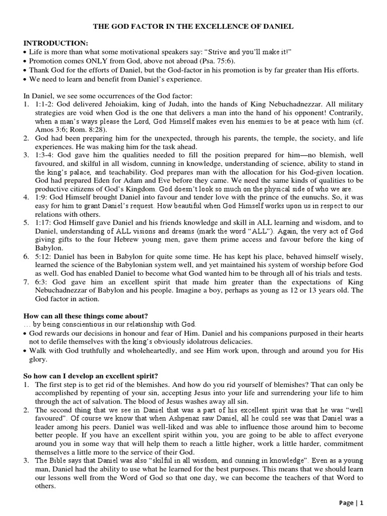 God-Factor in The Excellence of Daniel... | PDF | Book Of Daniel | Science