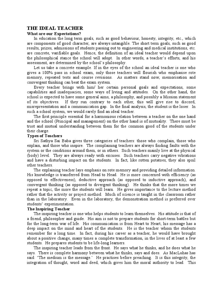 The Ideal Teacher | Download Free PDF | Teachers | Thought