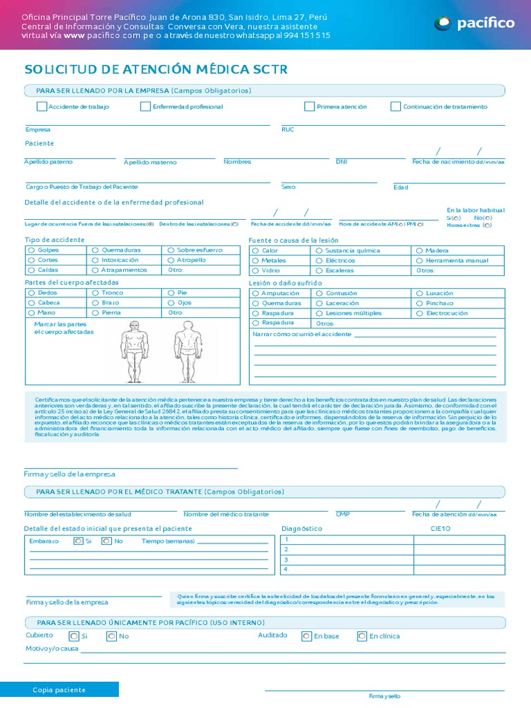 FORMATO - Solicitud de Atención Única SCTR - Pacifico | PDF | Quemar ...