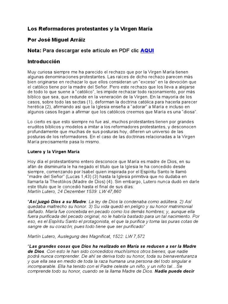 Los Reformadores Protestantes y La Virgen María | PDF | María, madre de ...