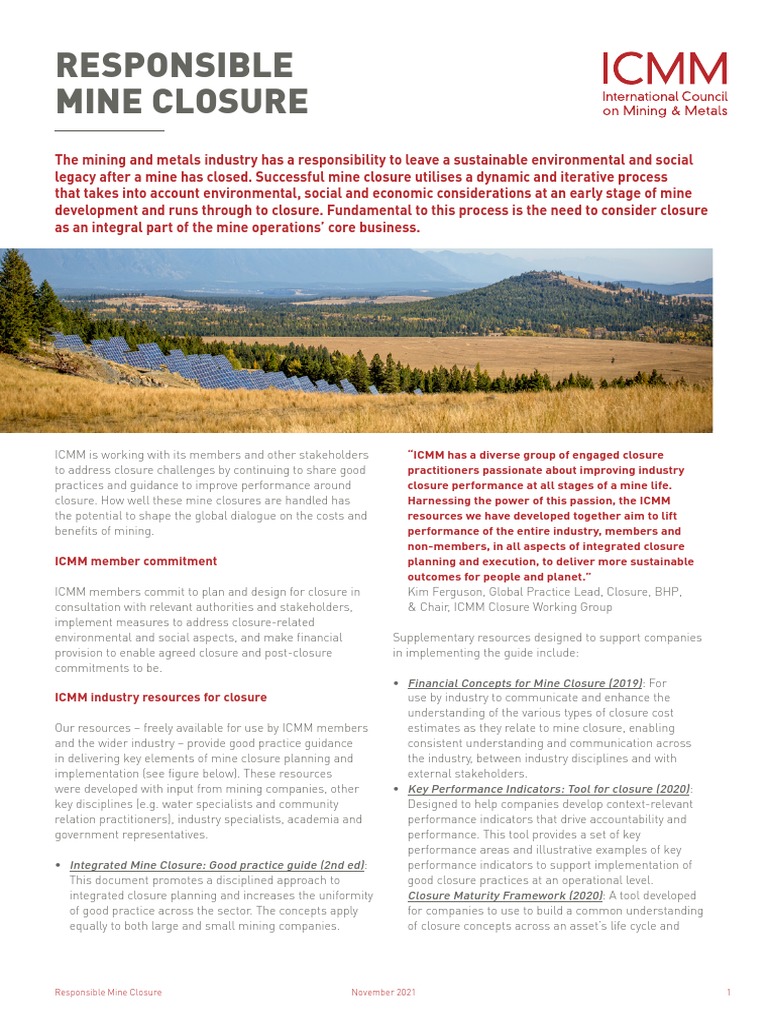 Integrated Mine Closure Best Practices | PDF | Mining | Sustainability