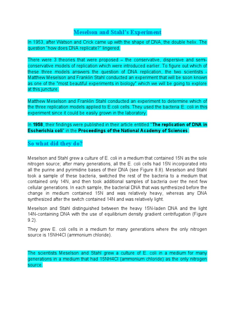 Meselson and Stahl Experiment | PDF | Primer (Molecular Biology) | Dna ...