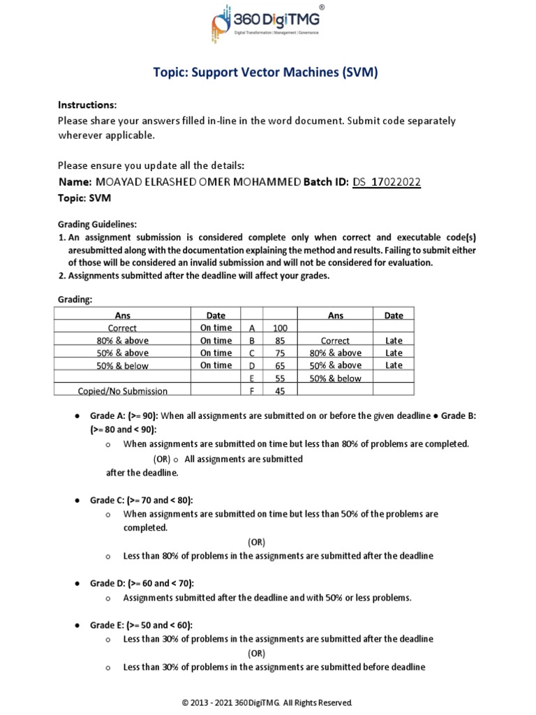 Support Vector Machines Problem Statement | PDF | Linear Regression | Dependent And Independent ...