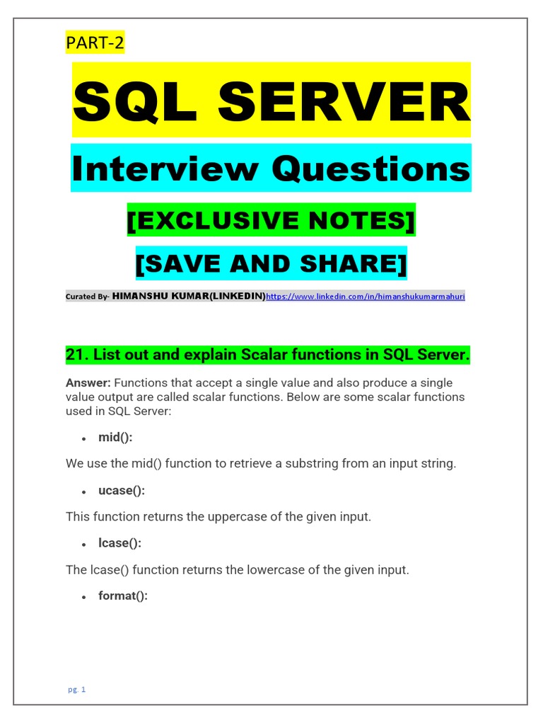 SWL Server Interview Questions Part 2 | PDF | Database Index | Microsoft Sql Server