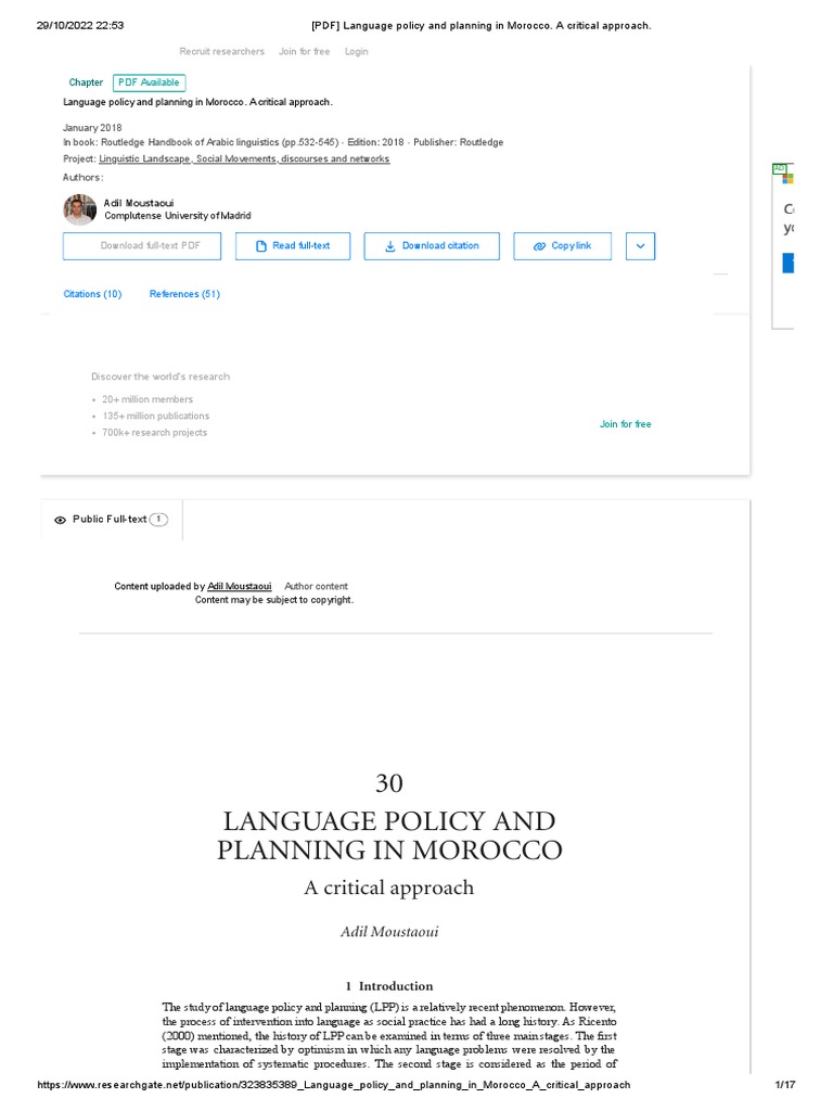 (PDF) Language Policy and Planning in Morocco. A Critical Approach | PDF | Discourse | Linguistics
