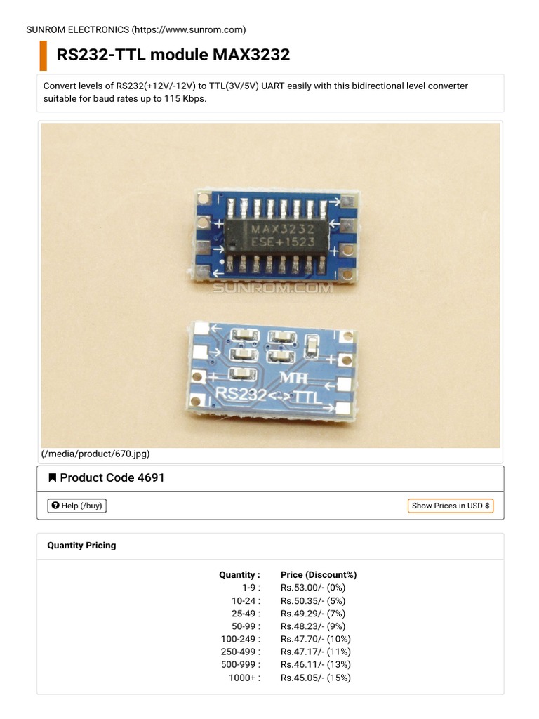 RS232-TTL Module MAX3232 (4691) Sunrom Electronics | PDF | Teaching ...