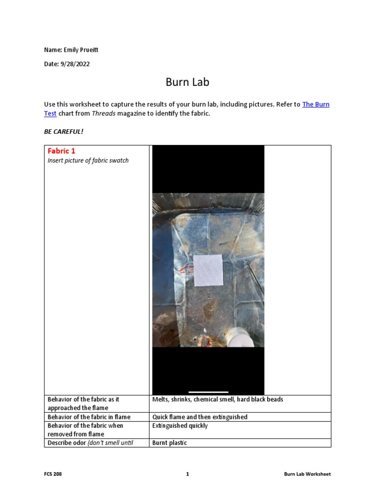 Burn Lab | PDF | Textiles | Odor