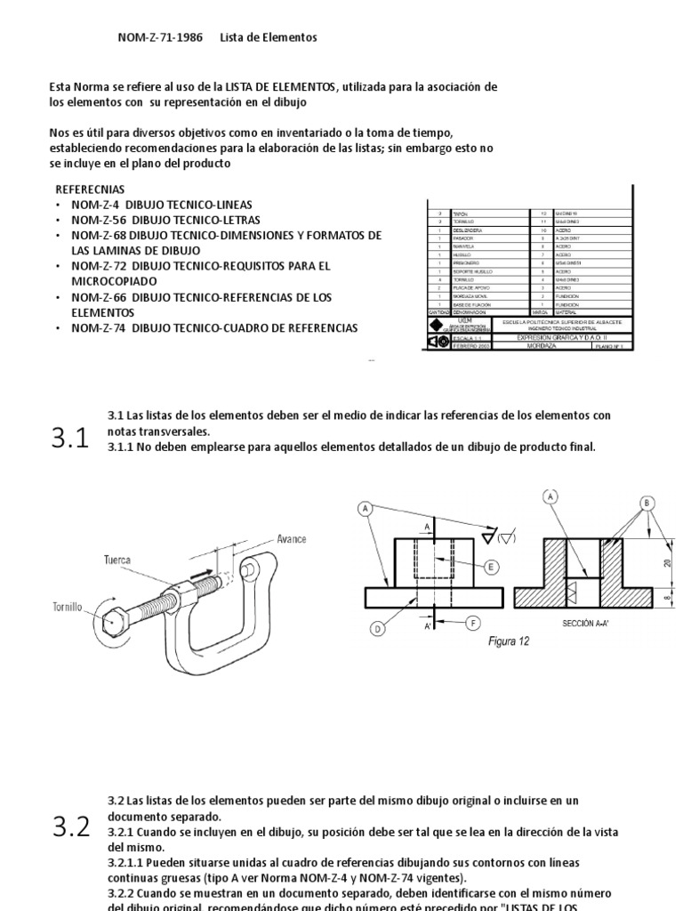 NOM-Z-71-1986 Listado de Los Elementos | PDF | Tornillo | Dibujo
