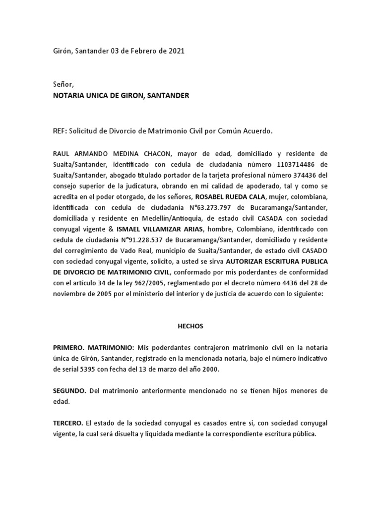 Solicitud de Divorcio | PDF | Divorcio | Esposa