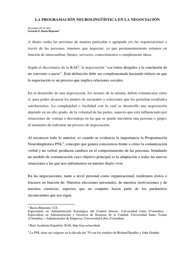 La PNL en La Negociación | PDF | Programación neurolingüistica | Conceptos psicologicos