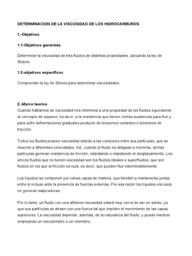 Determinacion de La Viscosidad de Los Hidrocarburos | PDF | Viscosidad ... Determinacion de La Viscosidad de Los Hidrocarburos | PDF | Viscosidad ...