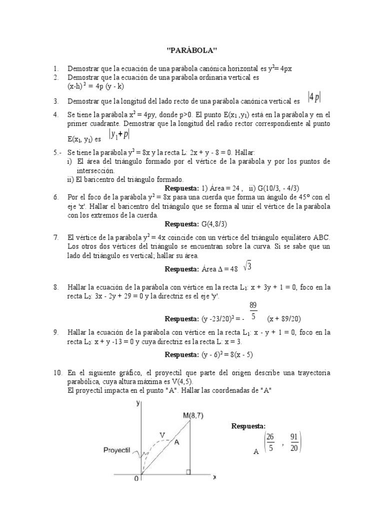 EJERCICIOS PROPUESTOS PARÁBOLA - 22 Alumnos | PDF | Triángulo | Geometría euclidiana