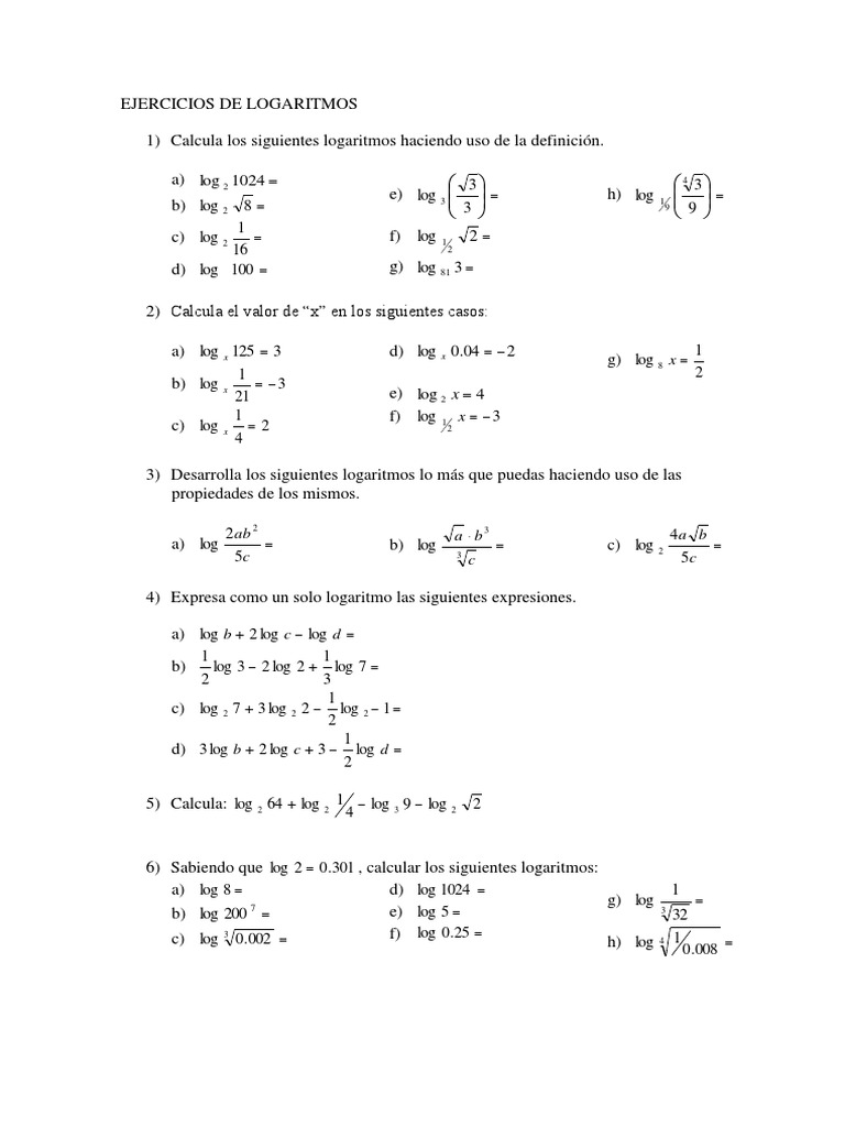 Ejercicios y Cálculos de Logaritmos | PDF | Logaritmo | Matemáticas