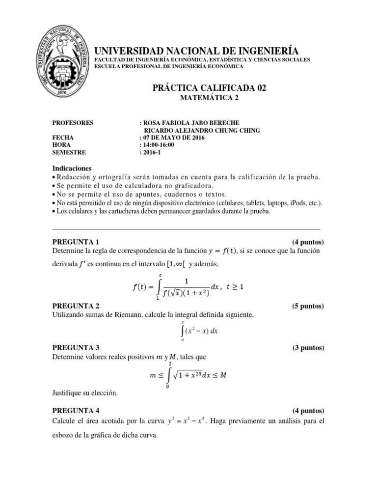 Practica Mate 2 UNI FIEECS | PDF | Integral | Excedente económico