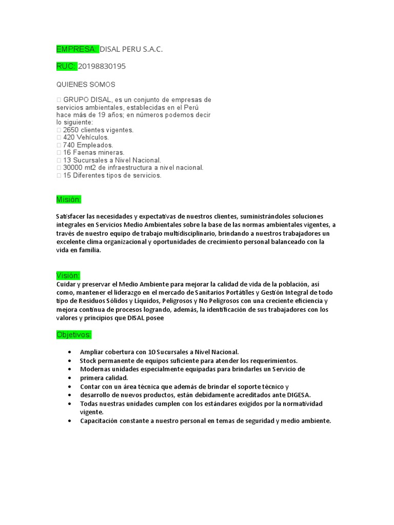 Empresa Disal Peru | PDF | Residuos | Business
