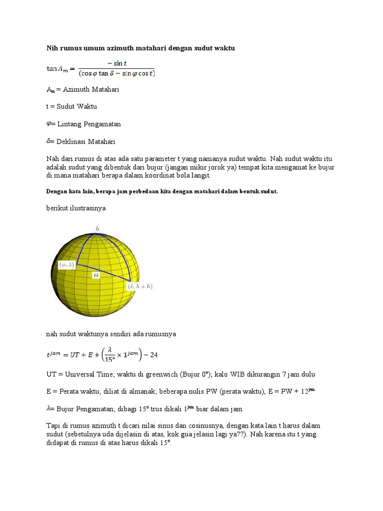 Nih Rumus Umum Azimuth Matahari Dengan Sudut Waktu | PDF