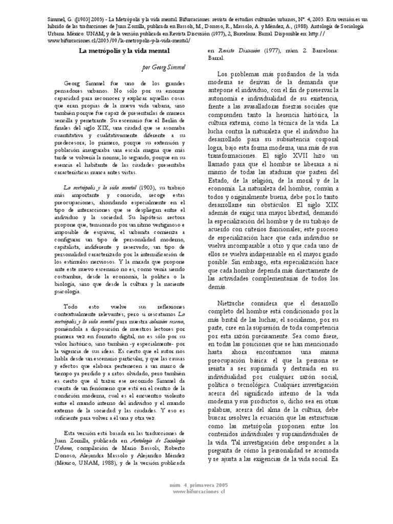Simmel G. 1903 2005 - La Metropolis y La Vida Mental 1 | PDF | Mente ... Simmel G. 1903 2005 - La Metropolis y La Vida Mental 1 | PDF | Mente ...
