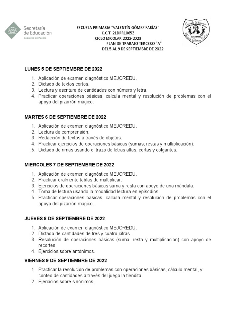 Semana 2. Del 5 Al 9 de Sep | PDF | Educación primaria | Escritura