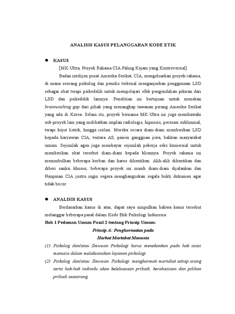 Analisis Kasus Pelanggaran Kode Etik Psikologi | PDF