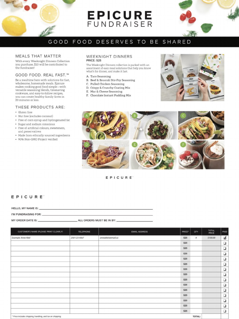Epicure Fundraisers Orderform | PDF