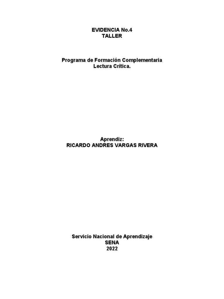 Evidencia No 4 Taller Estructurar Un Párrafo para La Creación de Textos | PDF | Ensayos ...