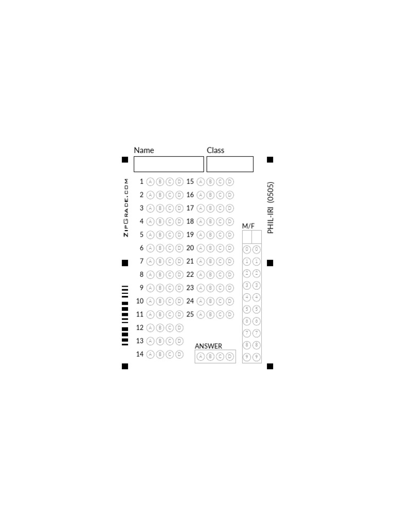 ZipGrade Class Grading Sheet | PDF