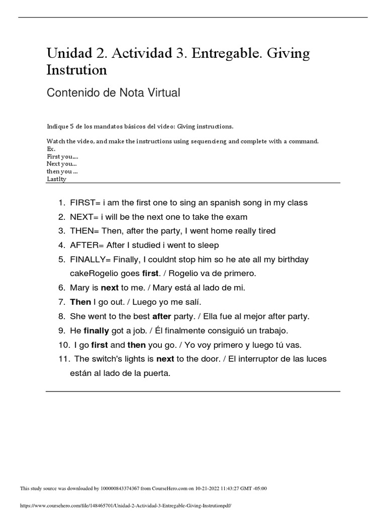 Unidad 2. Actividad 3. Entregable. Giving Instrution PDF | PDF