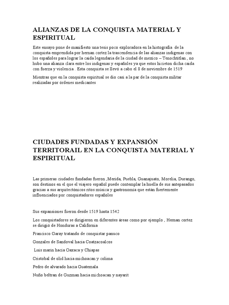 Alianzas y Expansion Territorial de La Conquista Material y Espiritual ...