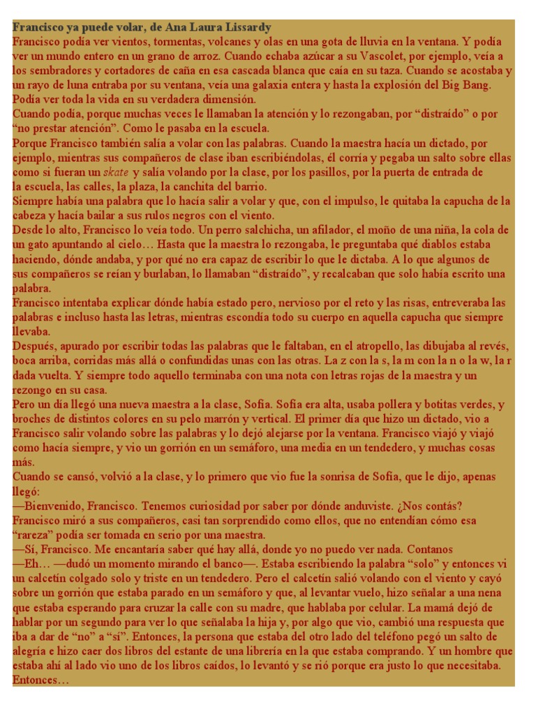 Francisco Ya Puede Volar, de Ana Laura Lissardy | PDF