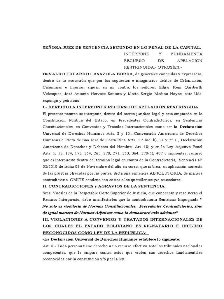 Apelacion Restringida (Imposicion de Costas) Oswaldo Cazasola | PDF | Sentencia (ley) | Convenio ...