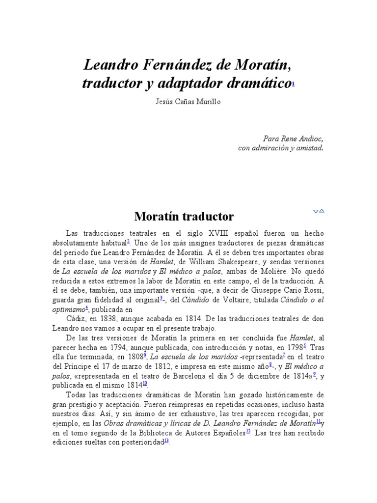 Leandro Fernández de Moratín Traductor | PDF | Aldea | William Shakespeare