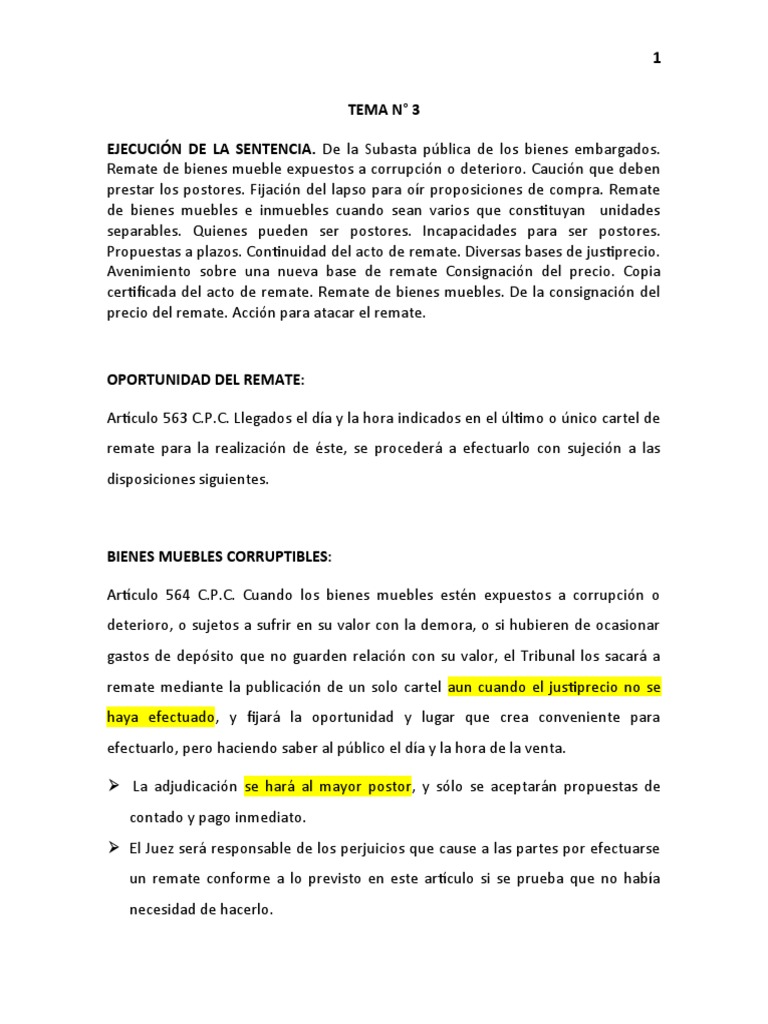 TEMA N 3 de La Subasta Publica de Los Bienes Embargados | PDF | Subasta ...