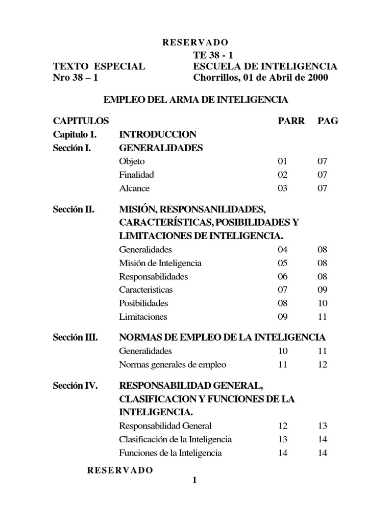 Empleo Arma Intg (TE 38-1) | PDF | Personal (militar) | Inteligencia