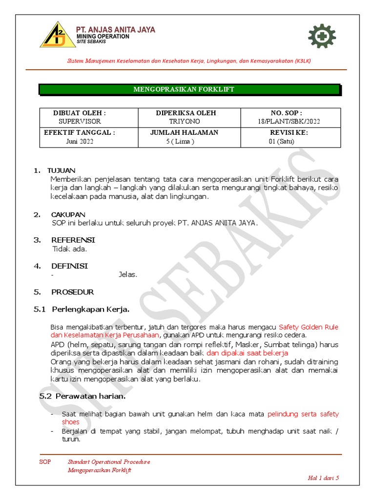 SOP - Mengoperasikan Forklift | PDF