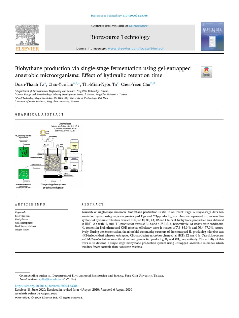 Biohythane Production Via Single Stage Fermentation Using Ge 2020 ...