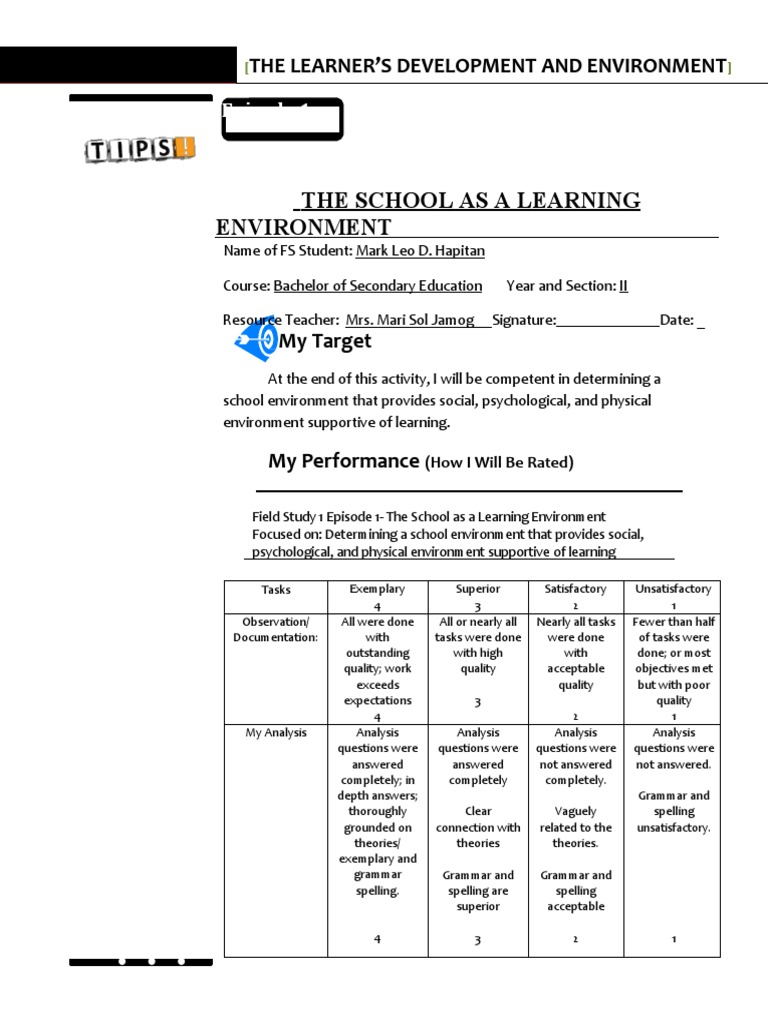 Field Study 1: Learning Environment Analysis | PDF | Learning | Classroom