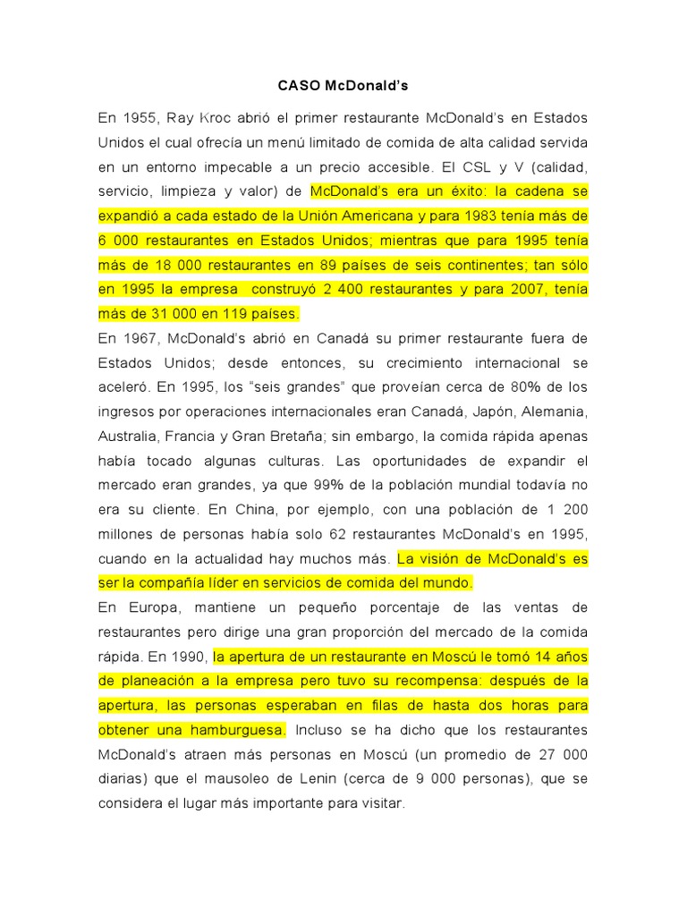 CASO McDonald | PDF | Mc Donald's | Hamburguesas