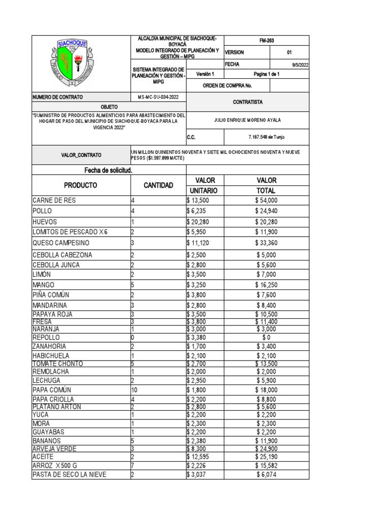 Orden de Compra Su-034 Ho - Pa | PDF | Alimentos | Comida y bebida