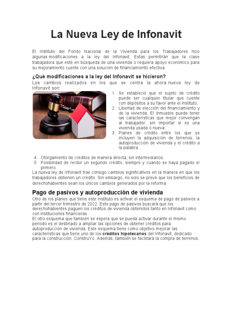 Nueva Ley de Infonavit 2021: Cambios Clave | PDF | Salario mínimo | Crédito