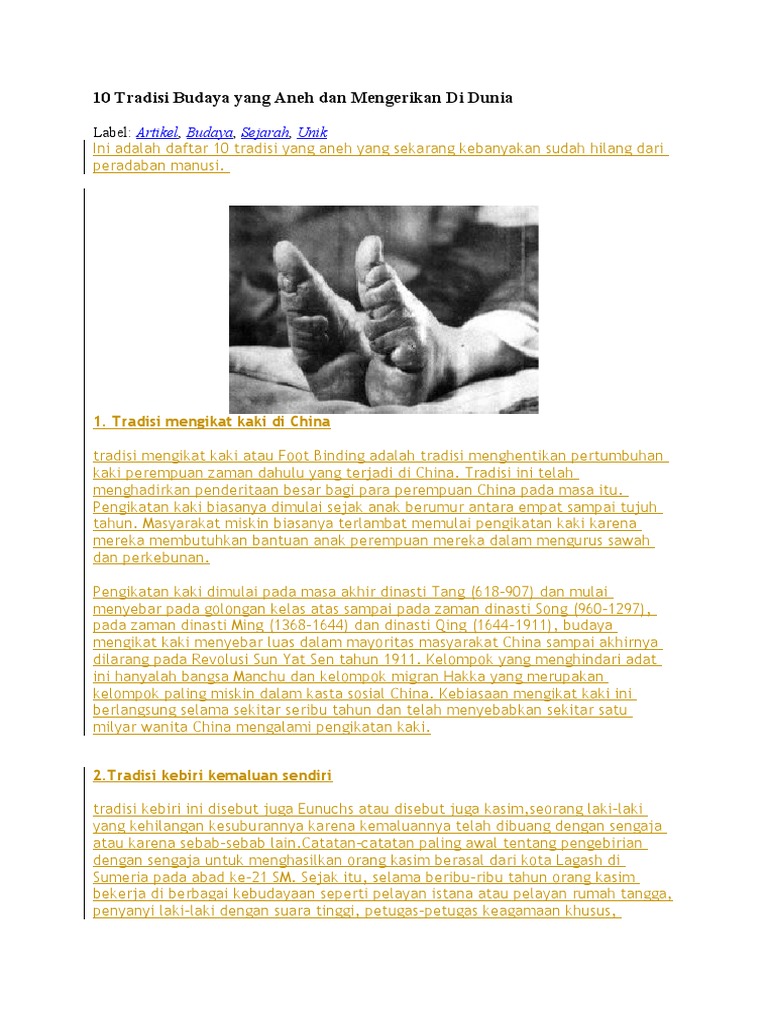 10 Tradisi Budaya Yang Aneh Dan Mengerikan Di Dunia | PDF