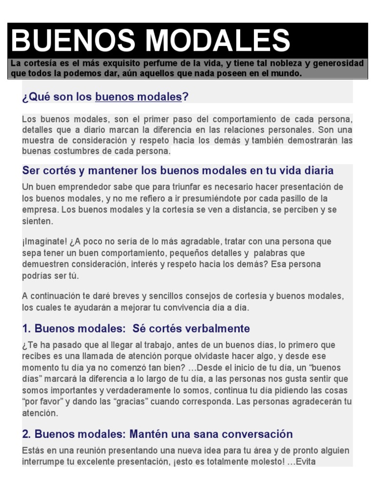 Importancia de los Buenos Modales | PDF | Relaciones personales ...