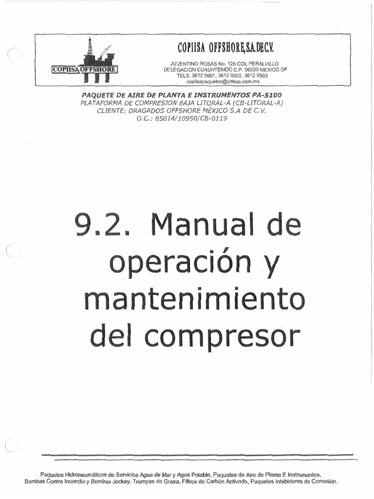 Manual de Operacion y Mantenimiento Del Compresor | PDF | Hazards | Safety
