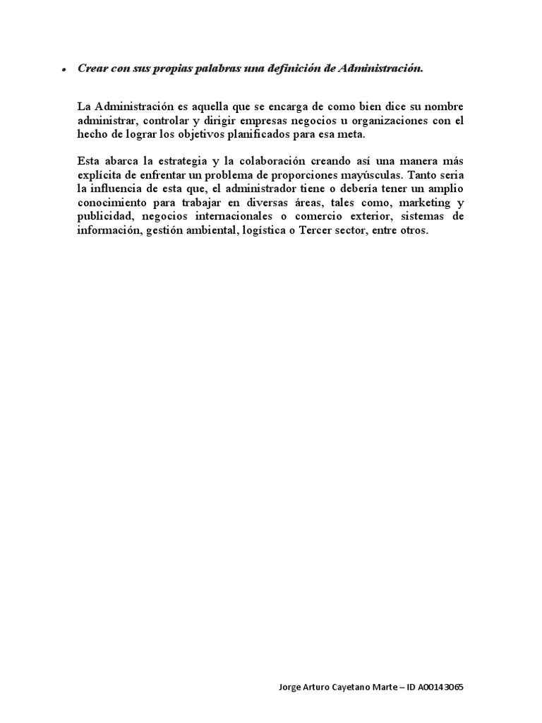 Crear Con Sus Propias Palabras Una Definición de Administración | PDF