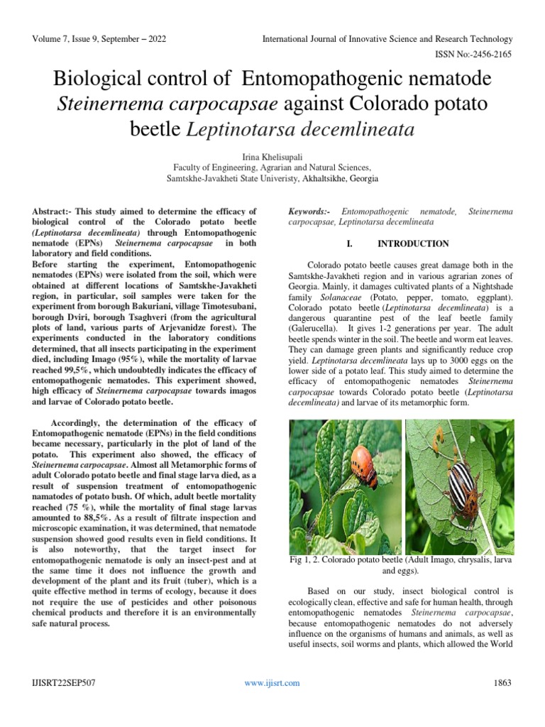 Biological Control of Entomopathogenic Nematode Steinernema Carpocapsae Against Colorado Potato ...