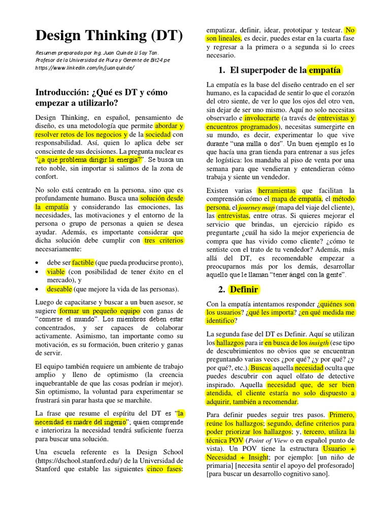 Design Thinking - Resumen | PDF | El pensamiento de diseño | Empatía