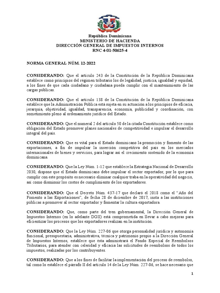 Reembolso de ITBIS para Exportadores | PDF | Impuestos | República ...