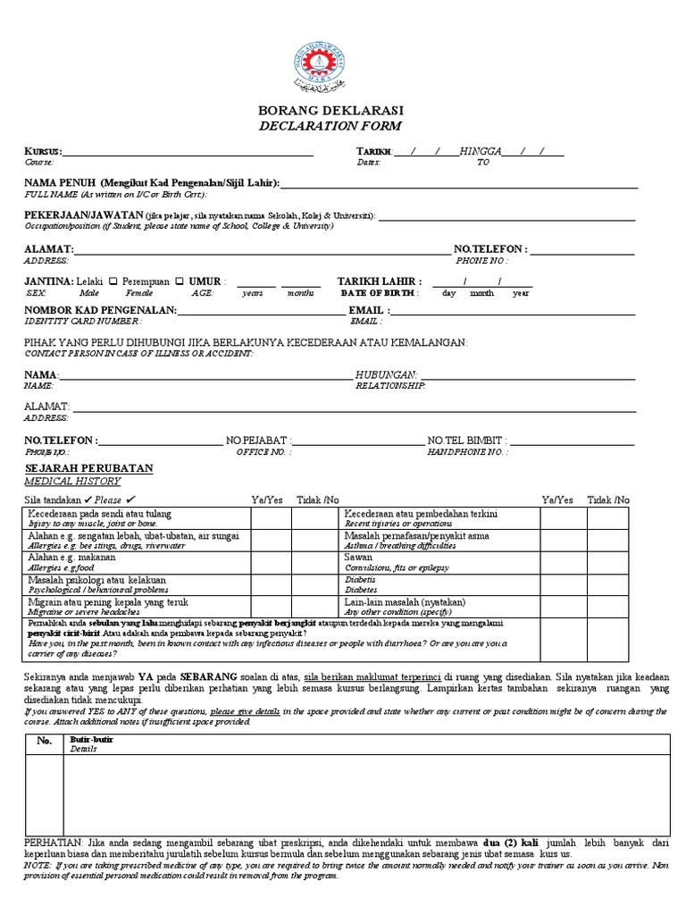 Declaration Form: Borang Deklarasi | PDF