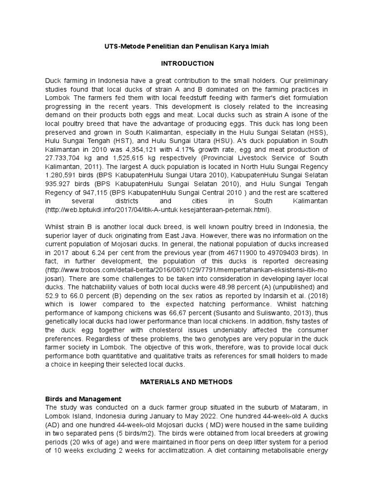 UTS-Metode Penelitian dan Penulisan Karya lmiah | PDF | Agriculture | Nutrition